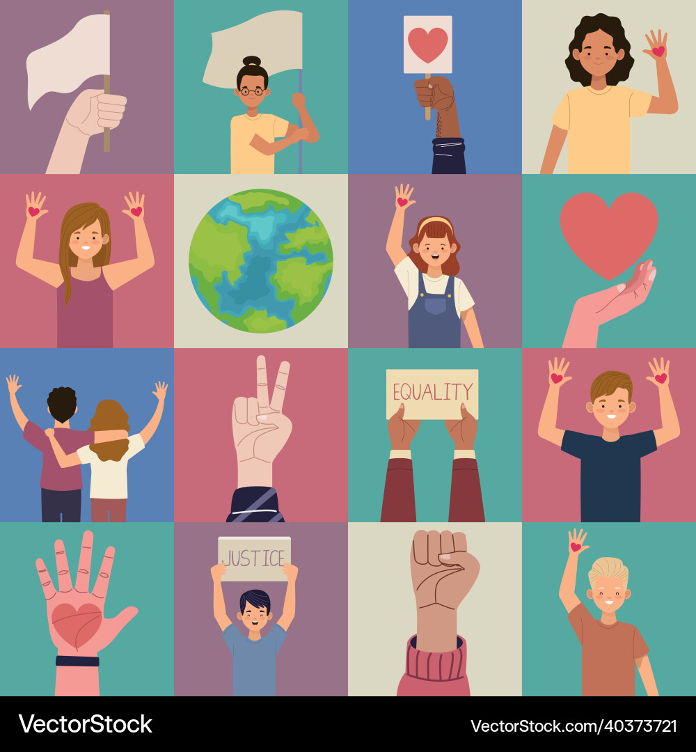Human rights sixteen icons Royalty Free Vector Image