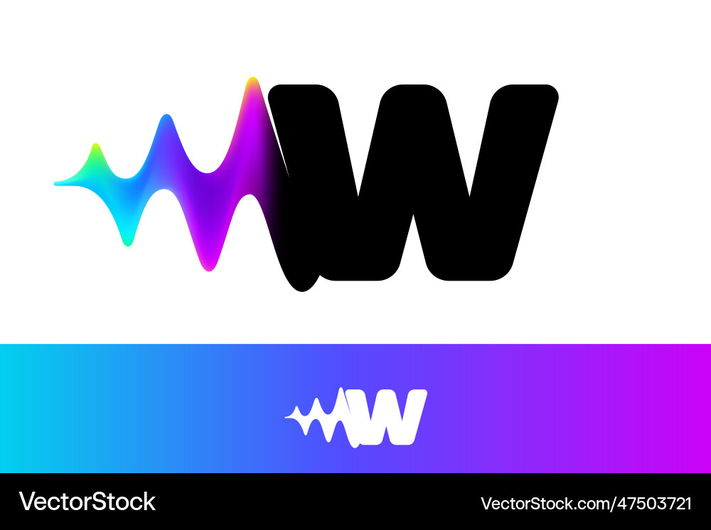 Letter w logo with sound wave flow vibrant line Vector Image