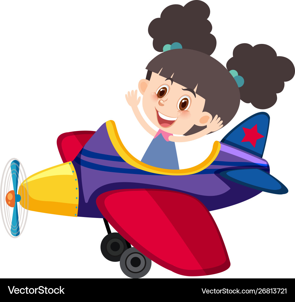 Single character girl riding airplane on white Vector Image