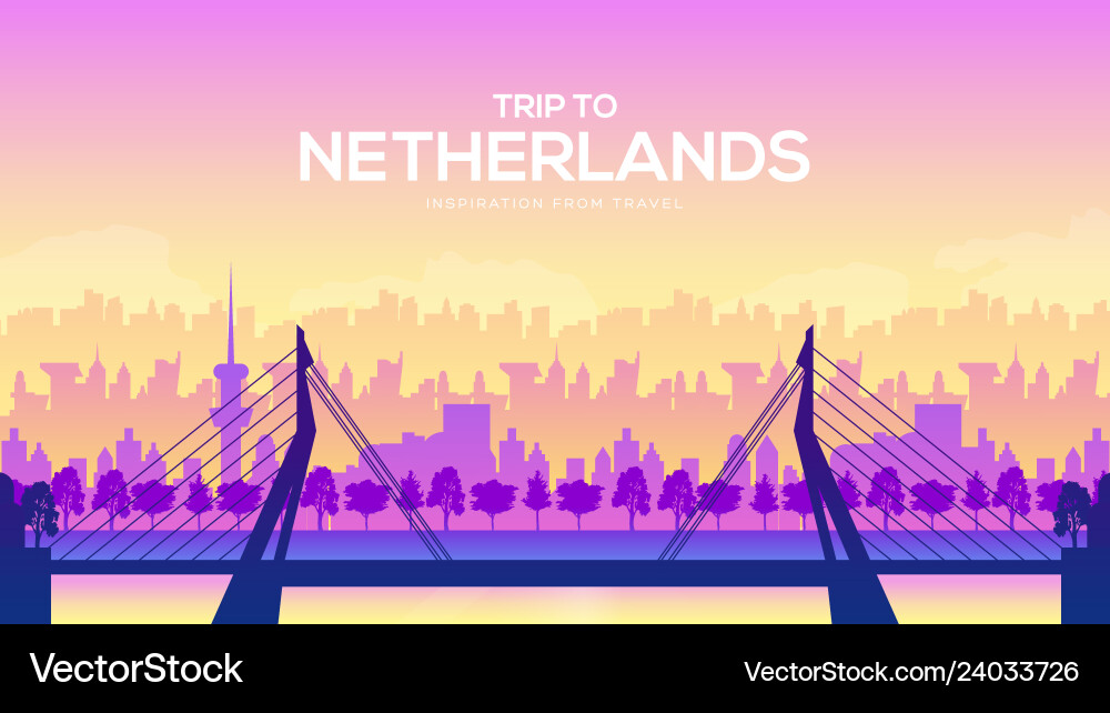 Big netherland bridge on the landscape background Vector Image