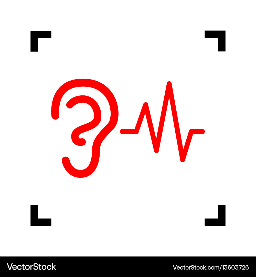 Ear hearing sound sign red icon inside Royalty Free Vector