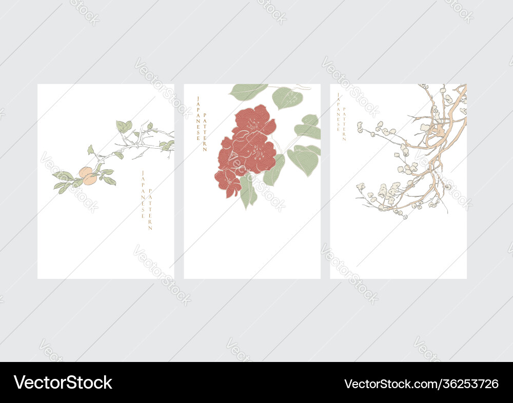 Japanese background with hand drawn nature Vector Image