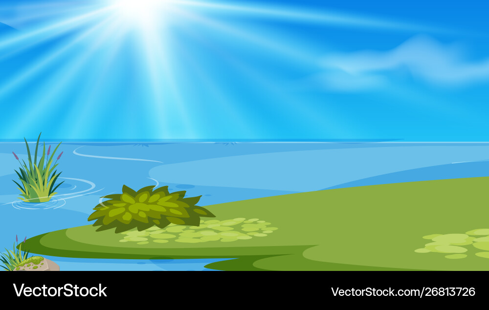 Landscape background design with river and green Vector Image