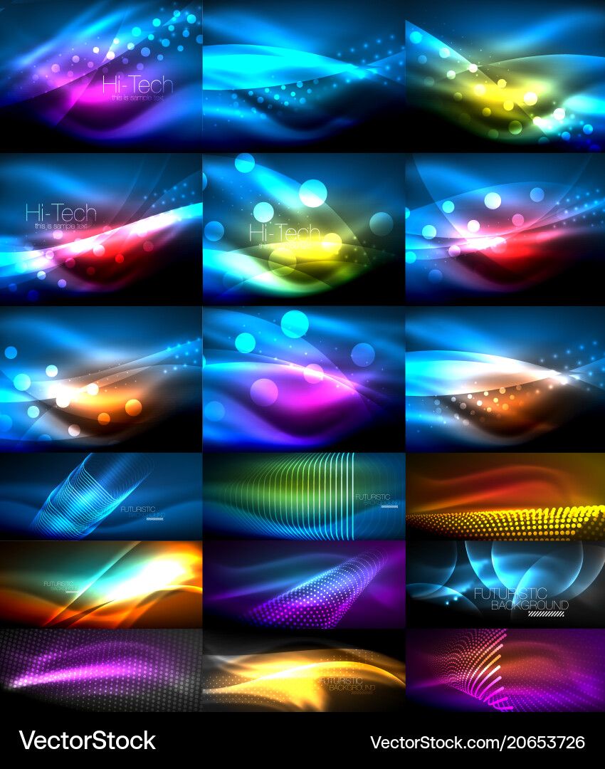 Mega collection of neon glowing shiny light Vector Image