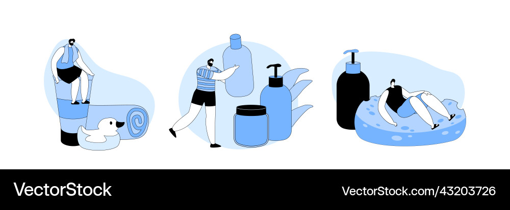 People in bathroom concept tiny male characters Vector Image