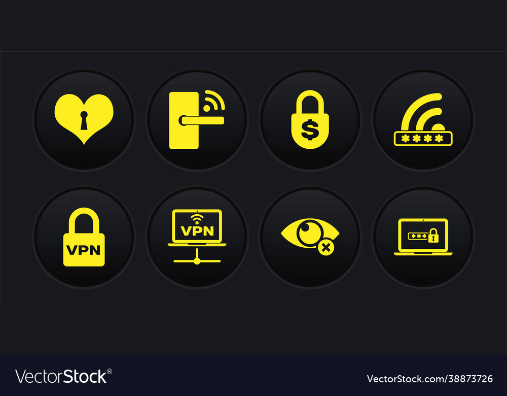 Set Lock Vpn Wifi Locked Computer Network Vector Image