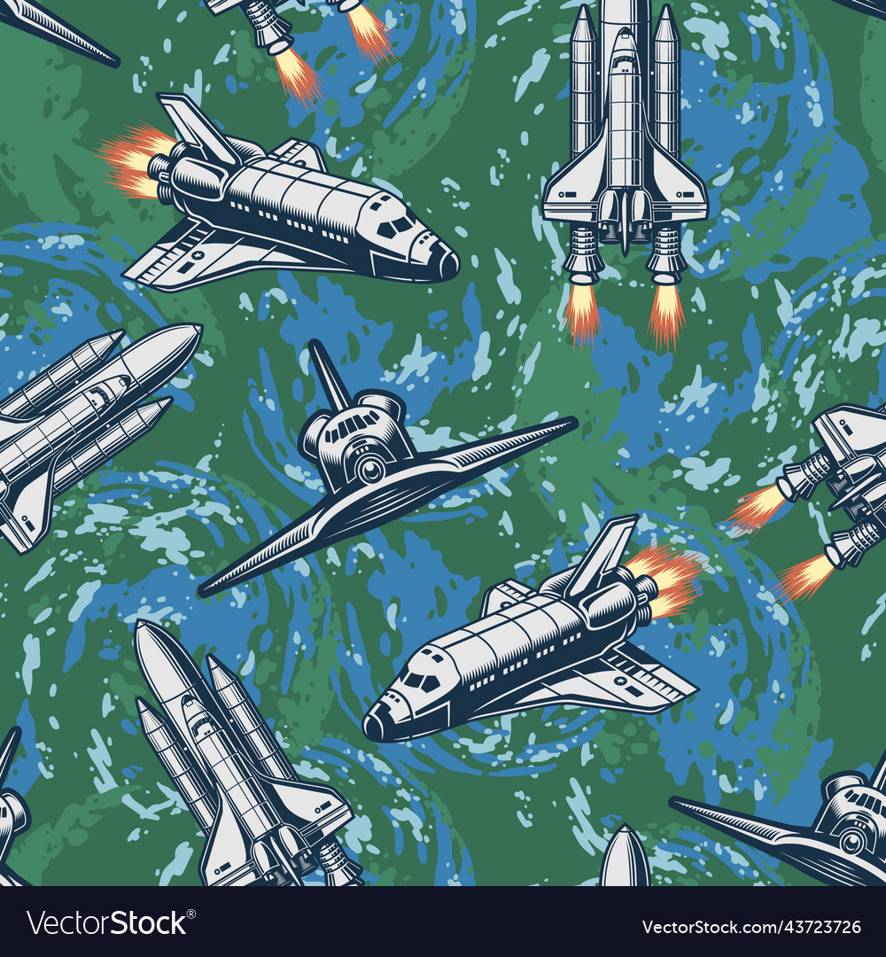 Space ships pattern seamless colorful Royalty Free Vector