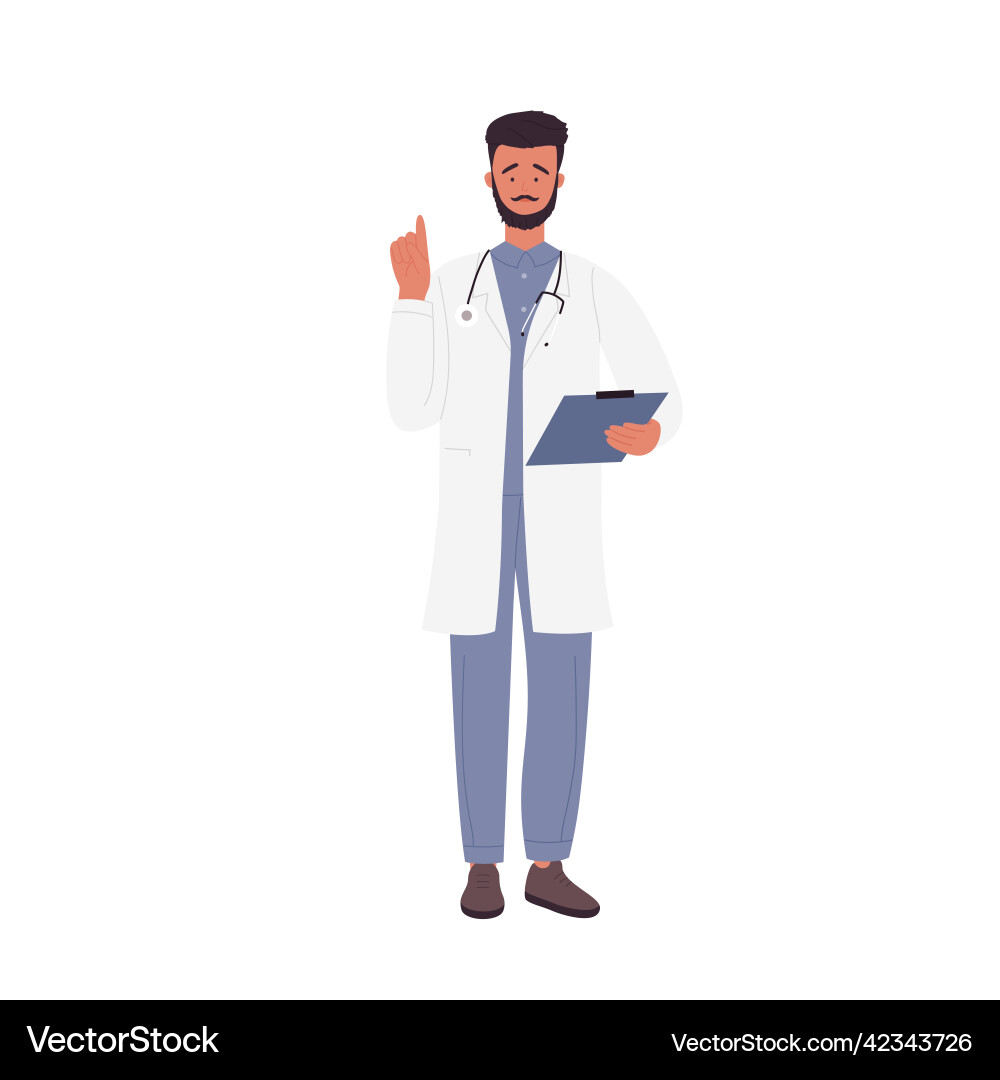Standing doctor pointing finger up Royalty Free Vector Image