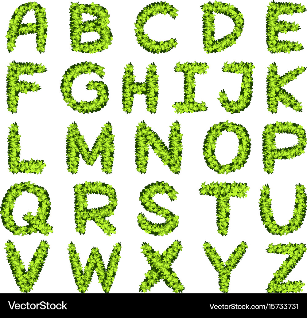 Alphabet design in green leaves Royalty Free Vector Image