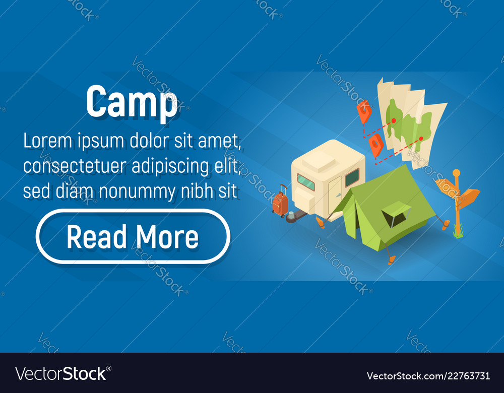 Camp concept banner isometric style Royalty Free Vector
