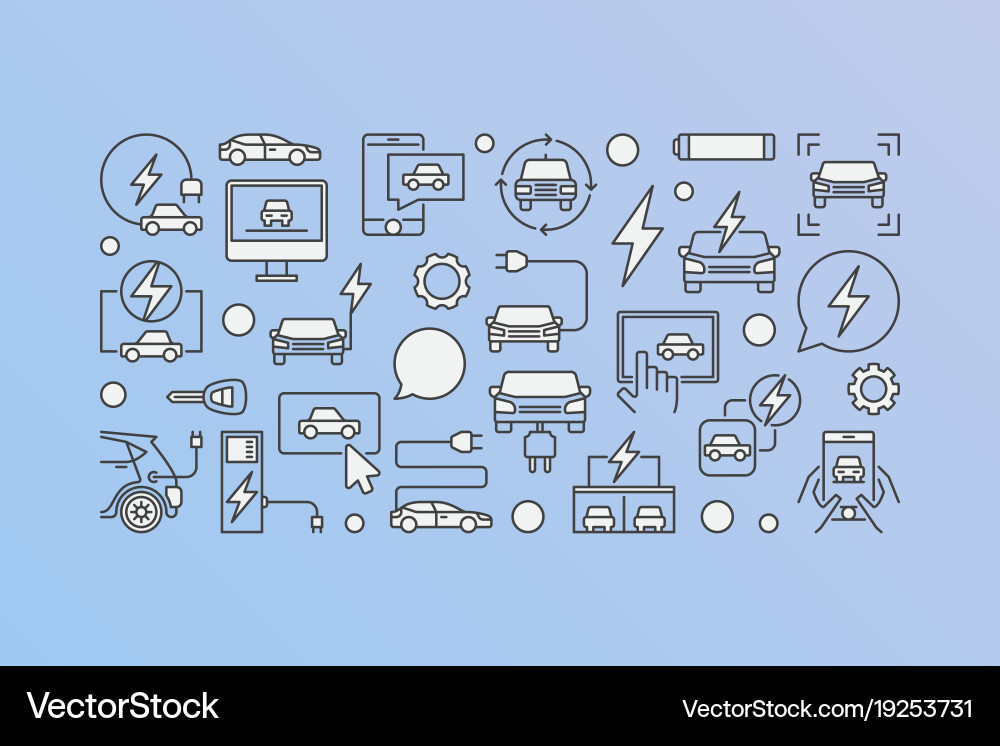 Electric vehicle banner or ev on blue Royalty Free Vector