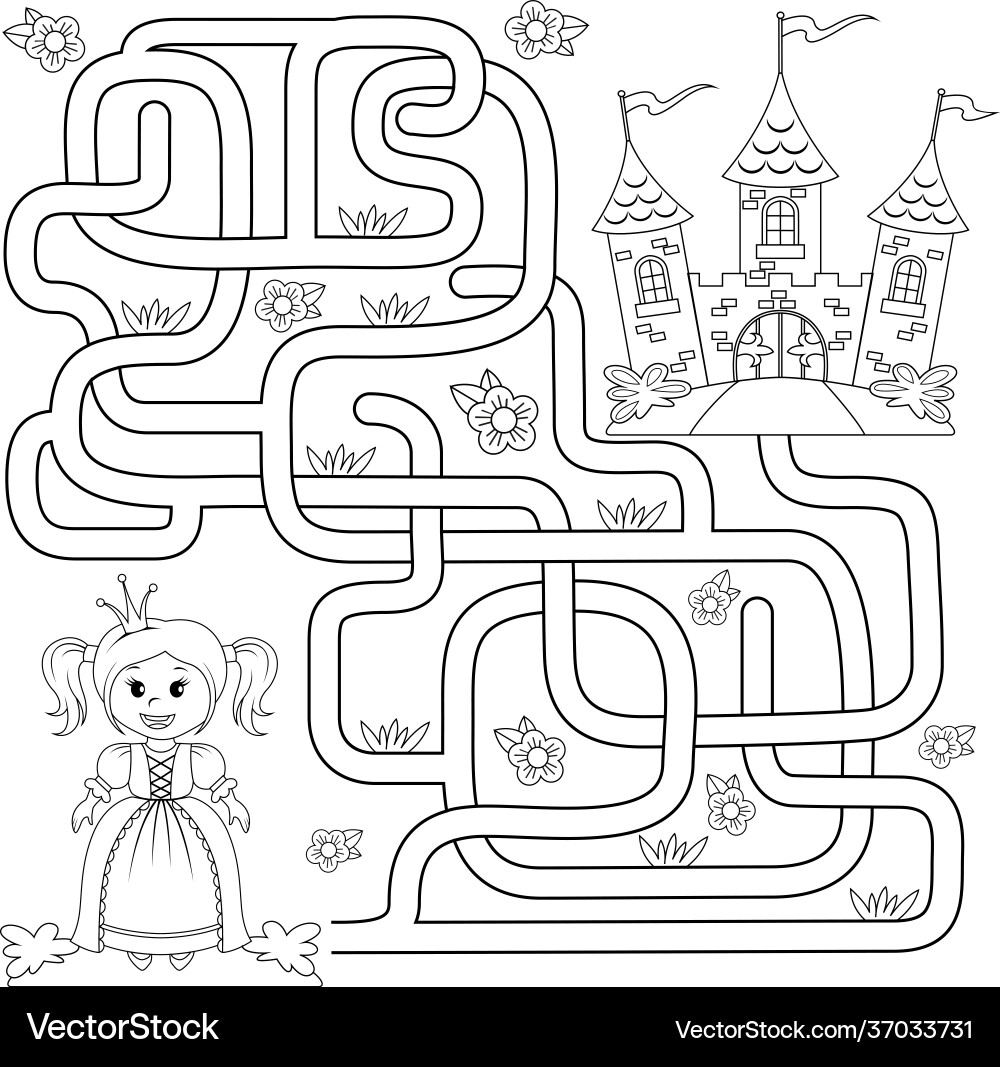 Help little cute princess find path to castle Vector Image