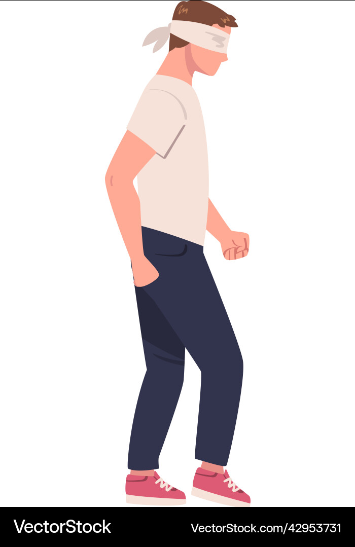 Man character wearing blindfold following someone Vector Image