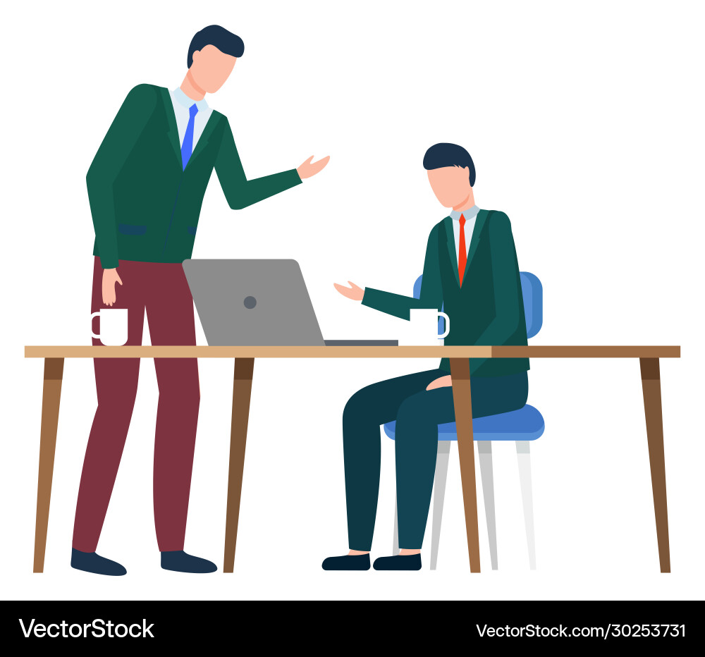 Men work at office with computer business company Vector Image