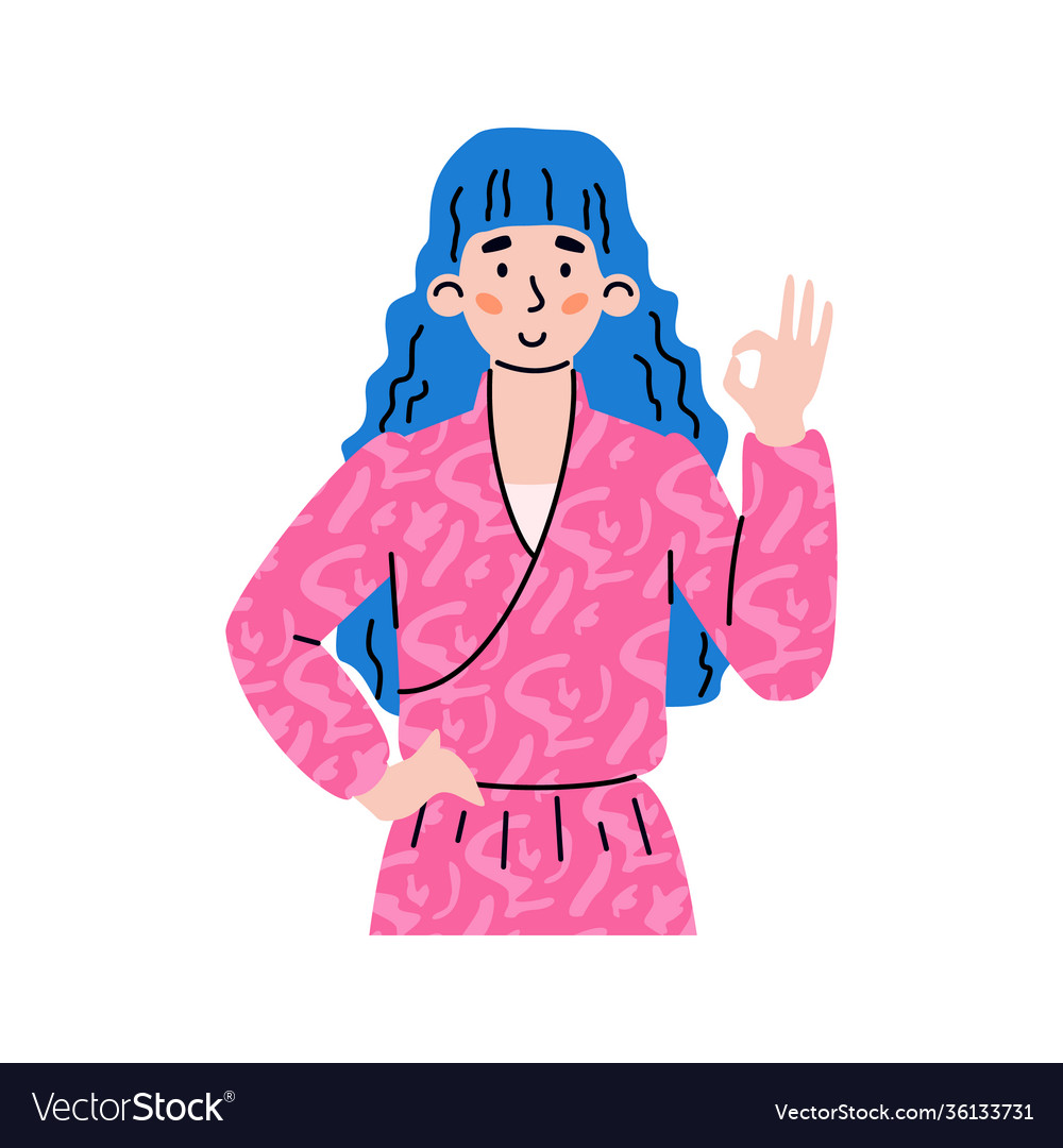 Positive woman gesturing okay sign expressing Vector Image Positive woman gesturing okay sign expressing Vector Image