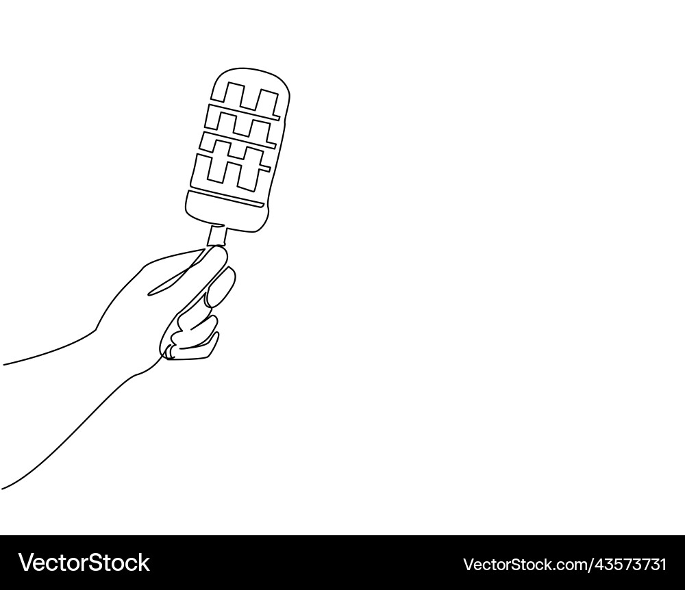 Single one line drawing hand holding popsicle ice Vector Image
