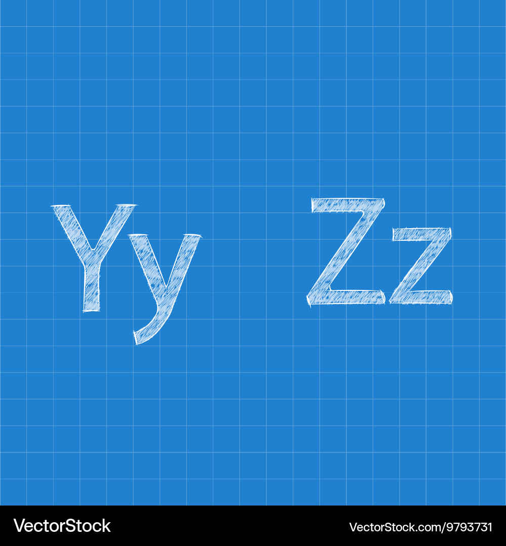 Sketched letters y z on blueprint background Vector Image