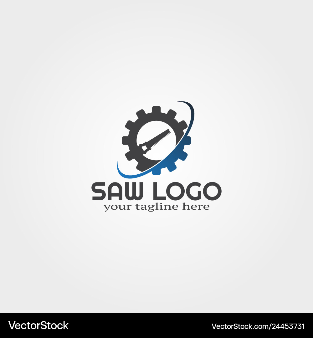 Wood saw logo template with gear Royalty Free Vector Image