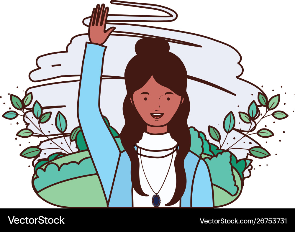 Young woman with landscape background Royalty Free Vector