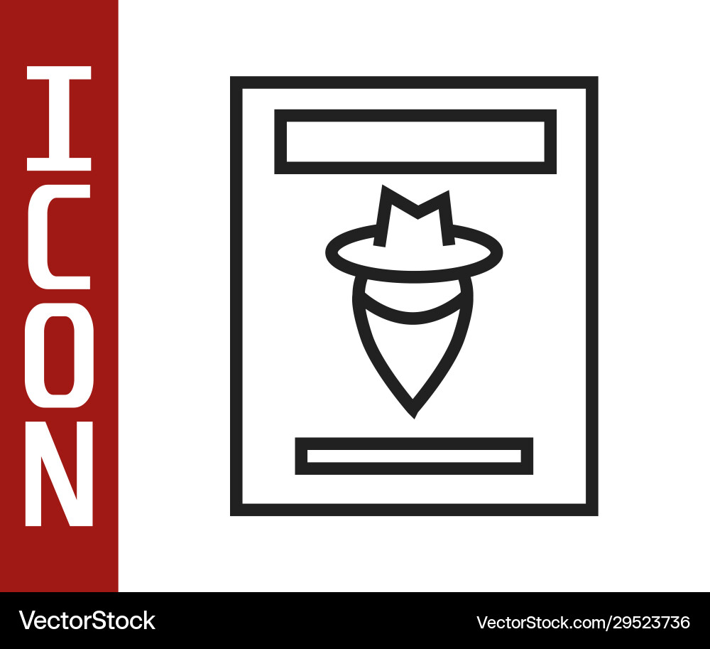 Black line wanted western poster icon isolated Vector Image