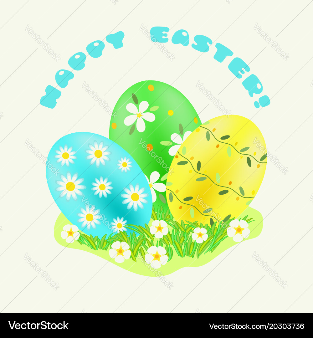 Easter green turquoise yellow painted eggs in Vector Image