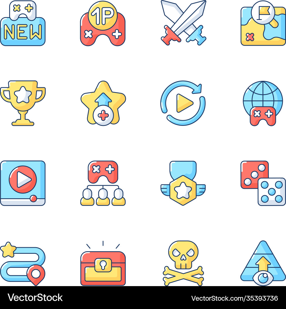 Game menu rgb color icons set Royalty Free Vector Image