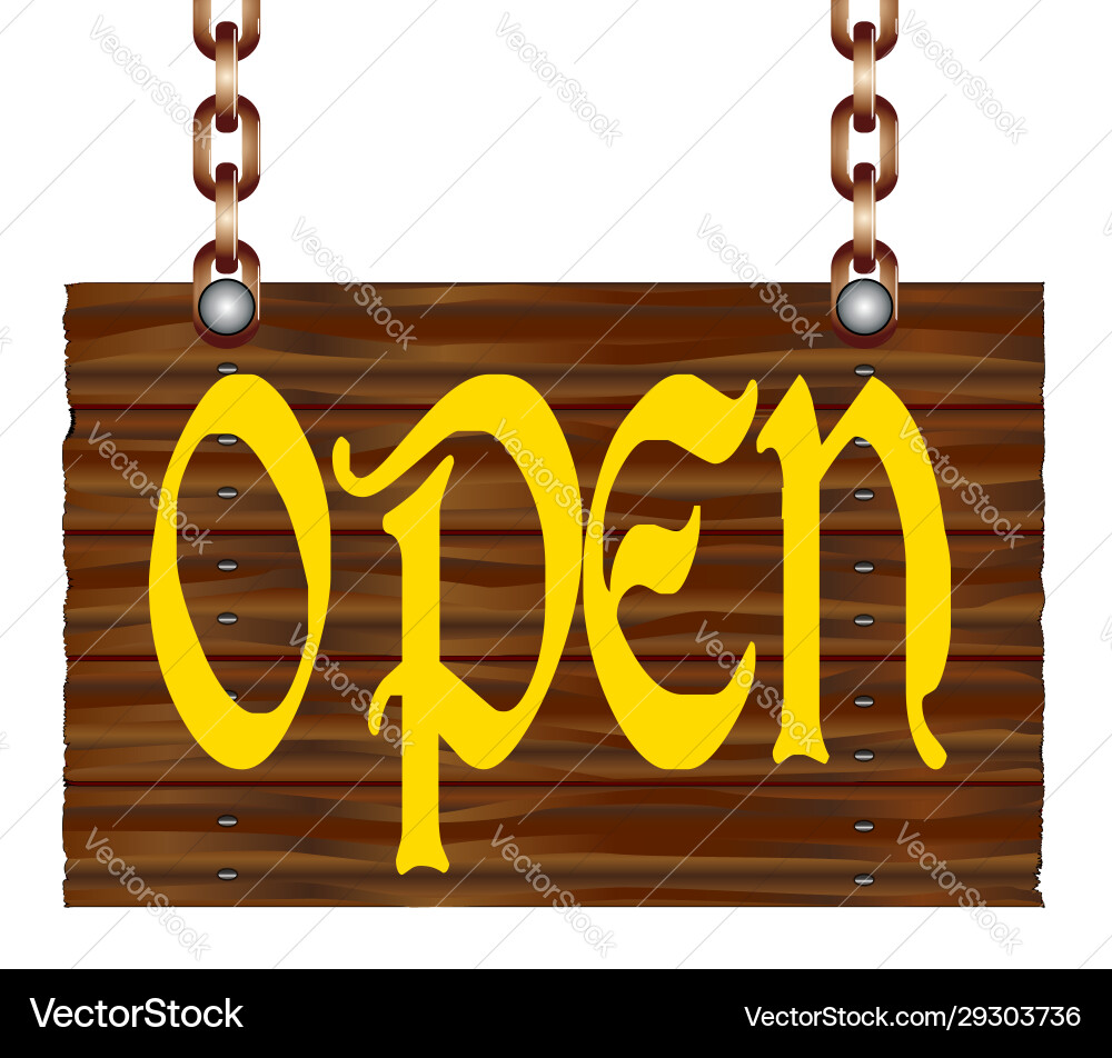 Hanging wooden open sign Royalty Free Vector Image