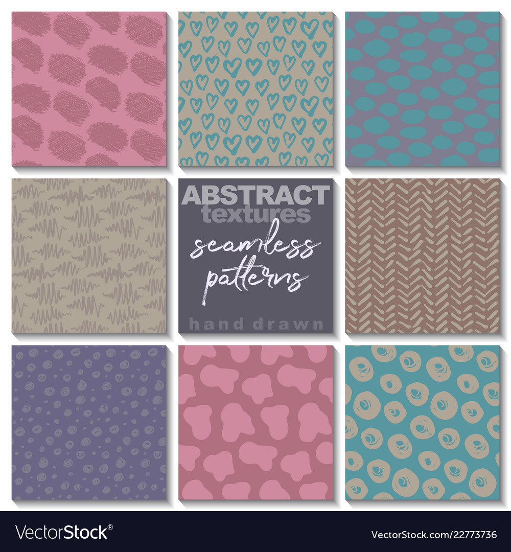 Set of eight hand drawn ink seamless patterns Vector Image
