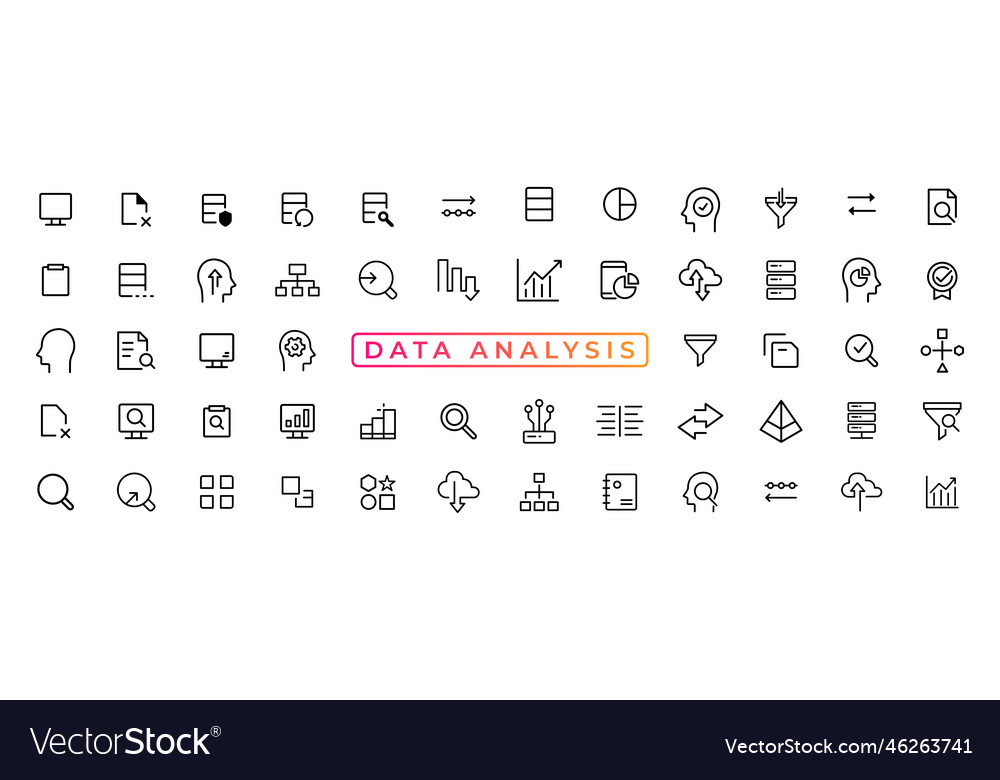 Big data analysis thin line icon set data Vector Image