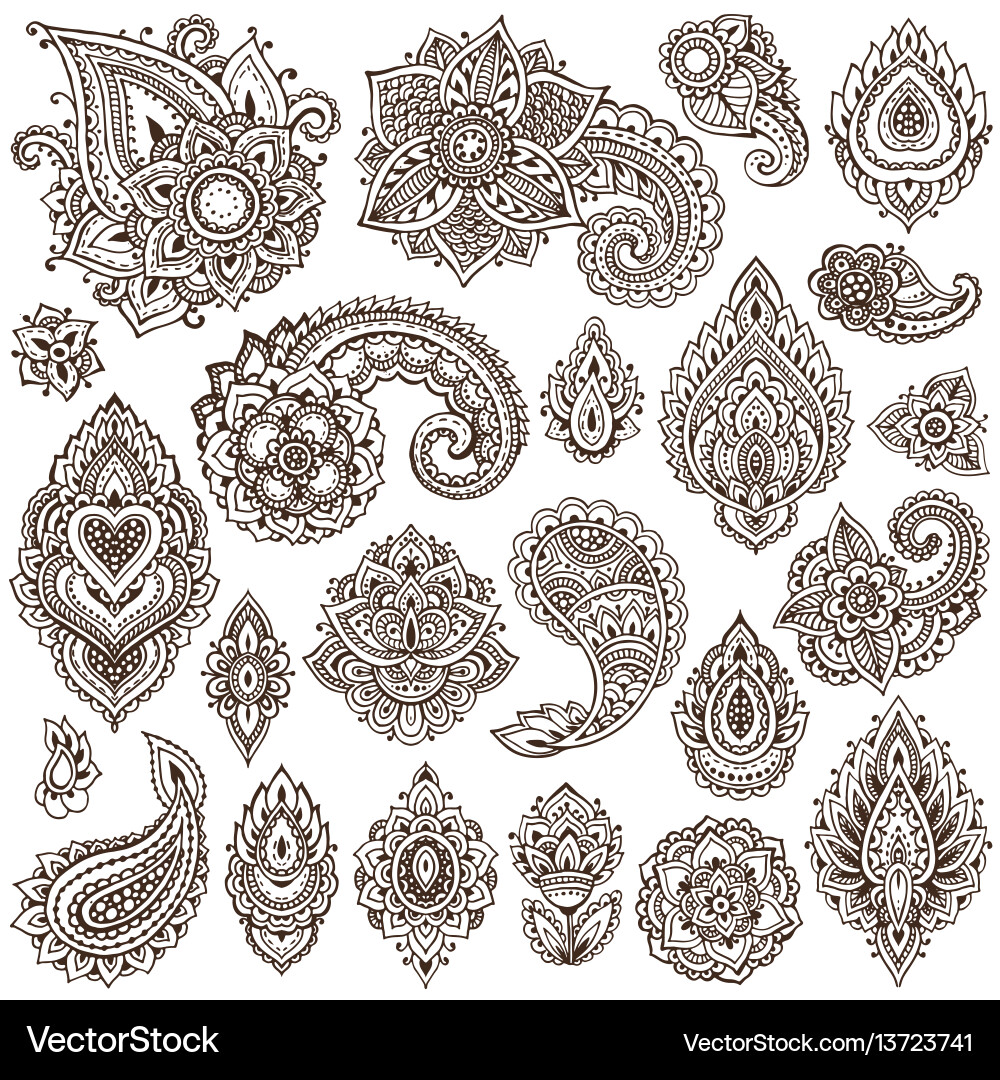 Big set of henna floral elements Royalty Free Vector Image