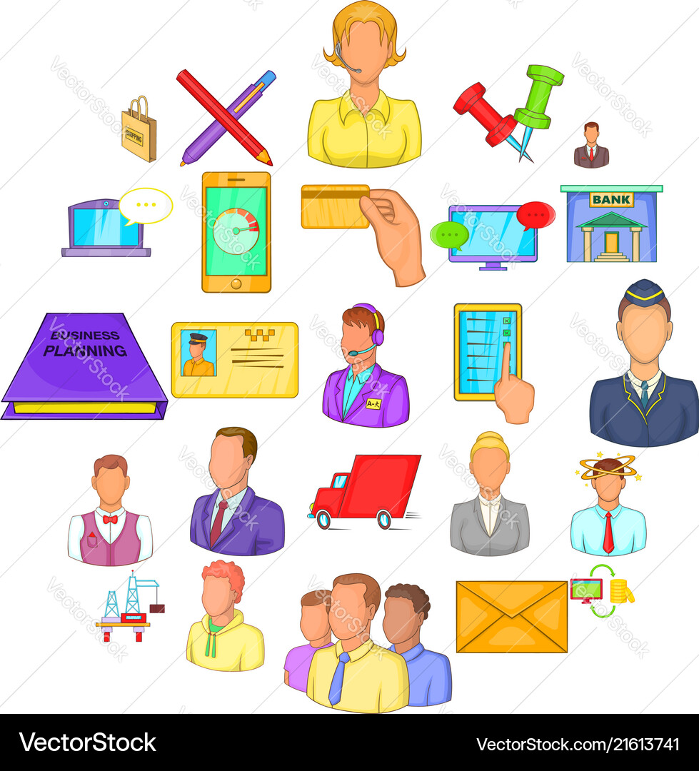 Business process icons set cartoon style Vector Image