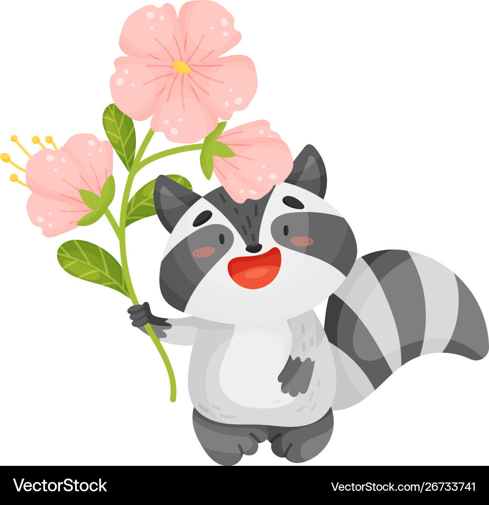 Cute raccoon with flowers Royalty Free Vector Image