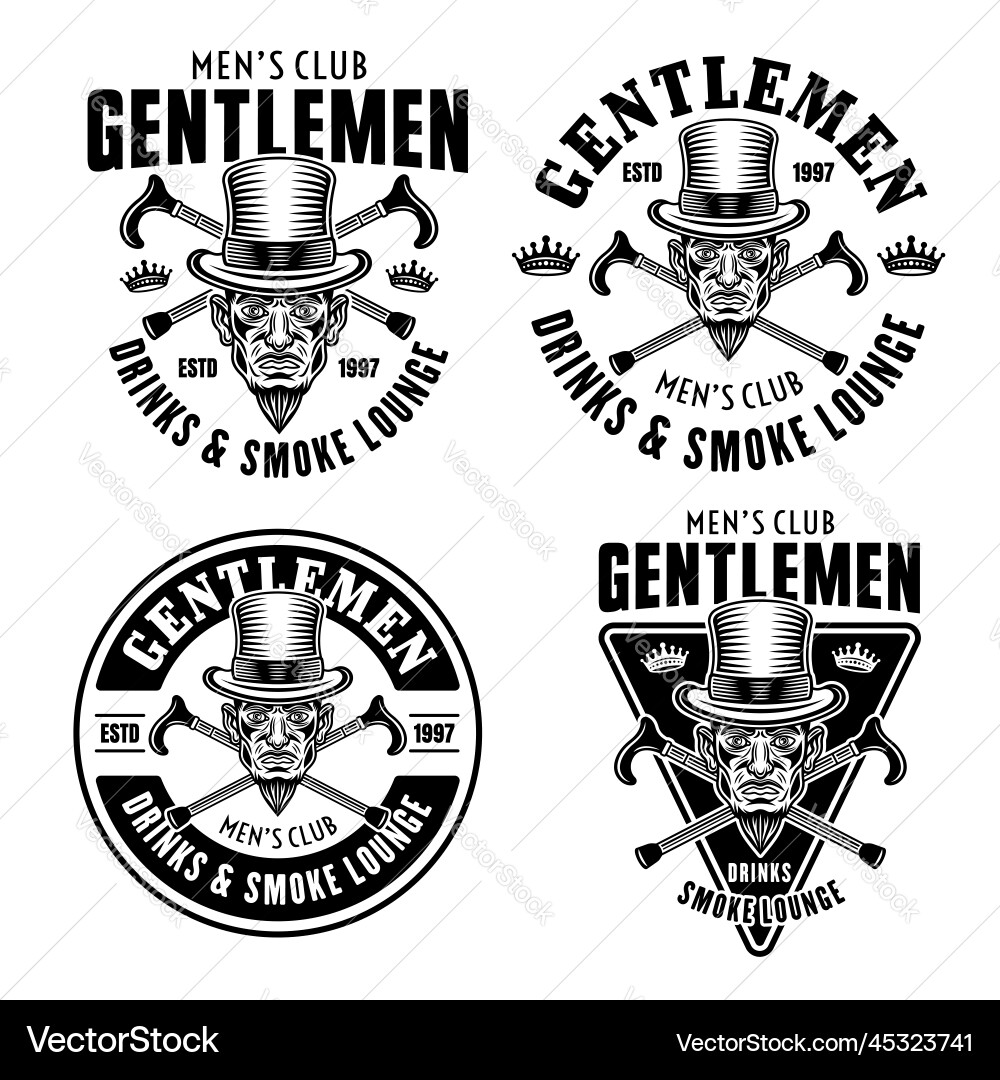 Gentlemen club set of emblems logos Royalty Free Vector
