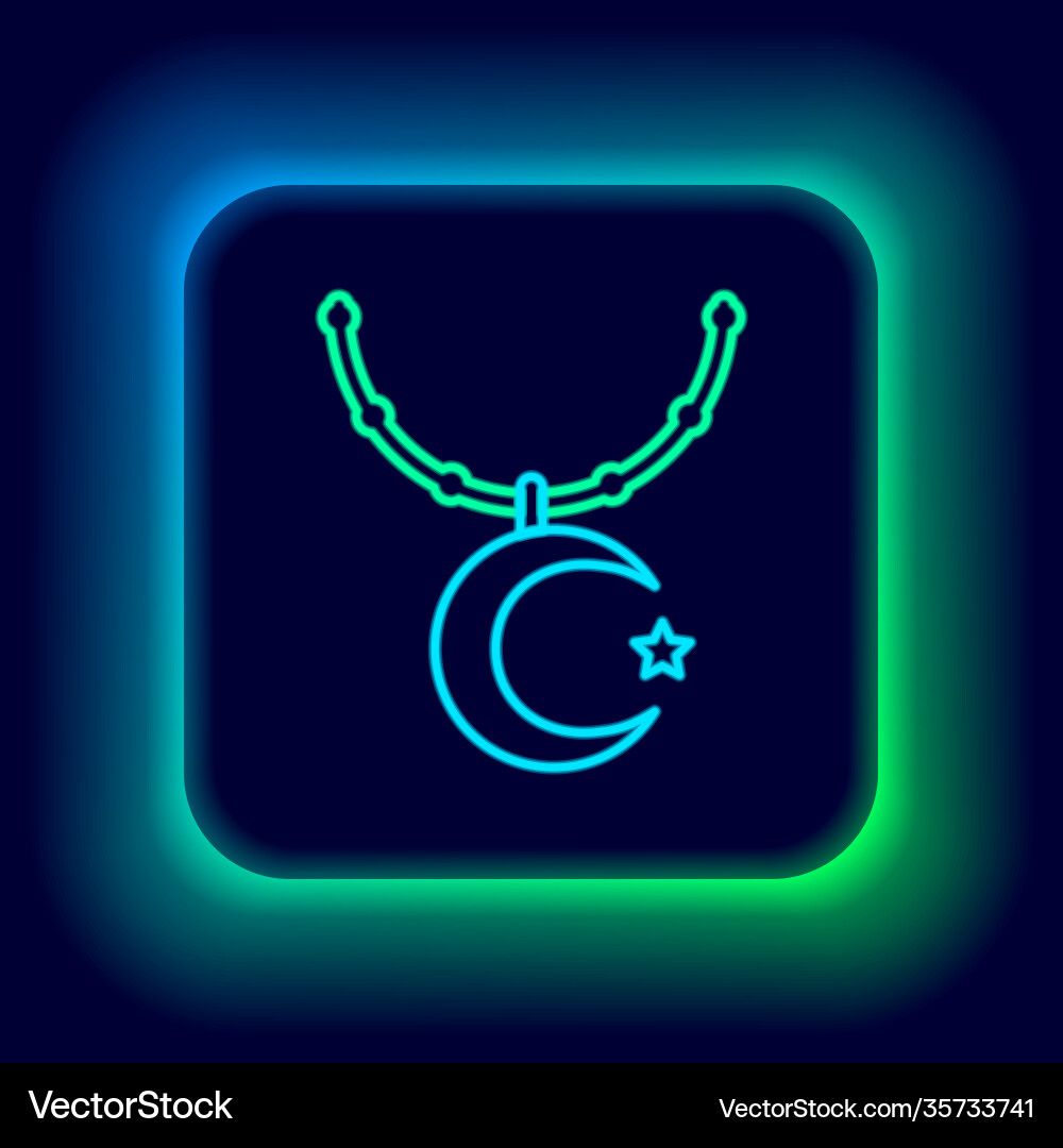 Glowing neon line star and crescent on chain Vector Image