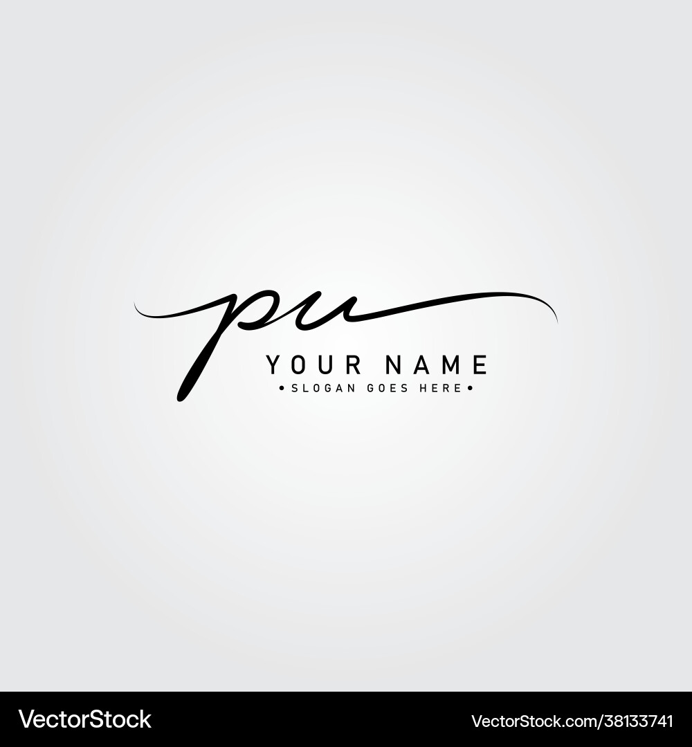 Initial letter pu logo - hand drawn signature Vector Image