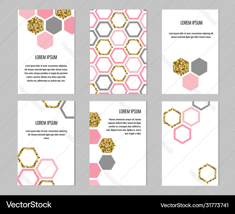Set templates with pink and gold glitter Vector Image