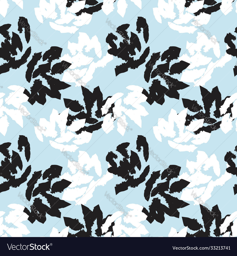 Sky blue floral brush strokes seamless pattern Vector Image