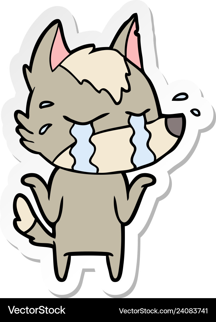 Sticker of a cartoon crying wolf Royalty Free Vector Image