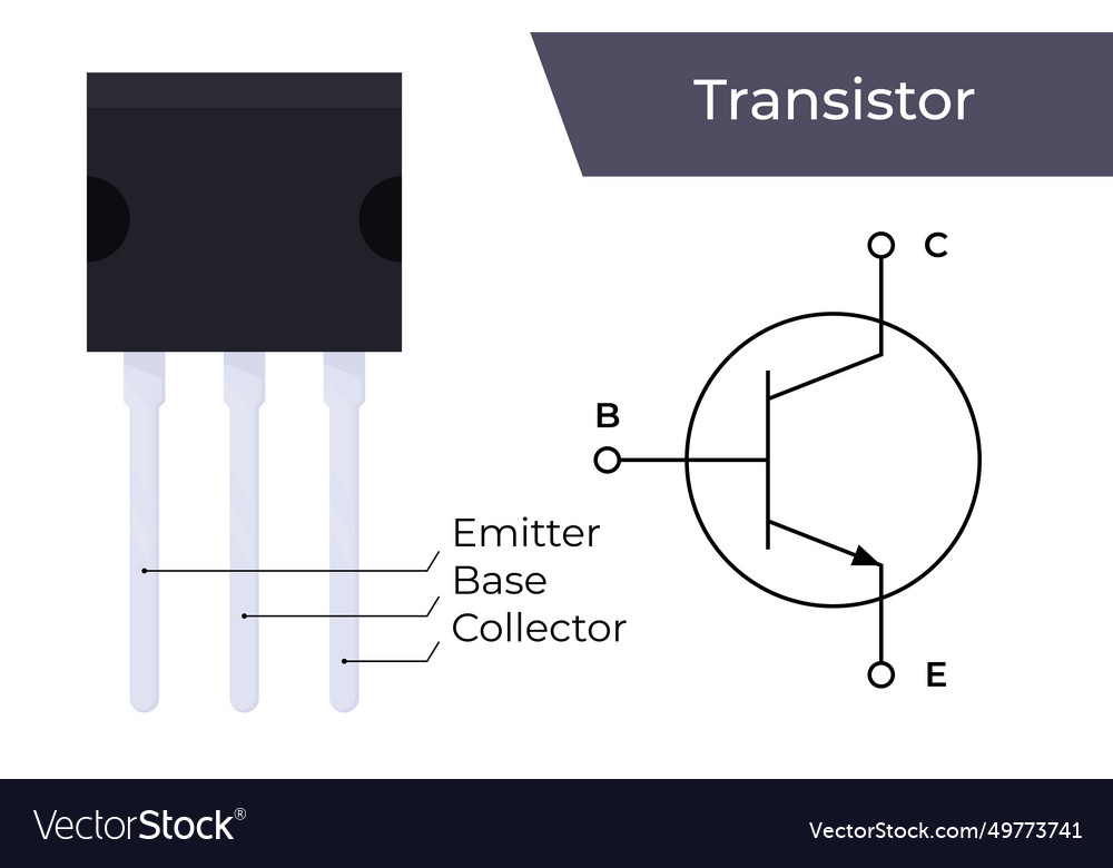 Transistor electronic component with scheme Vector Image