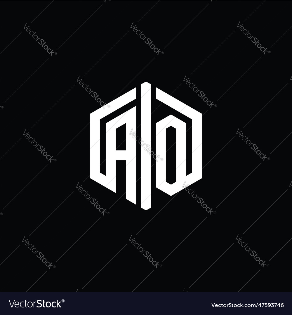 Ao letter logo monogram hexagon shape Royalty Free Vector
