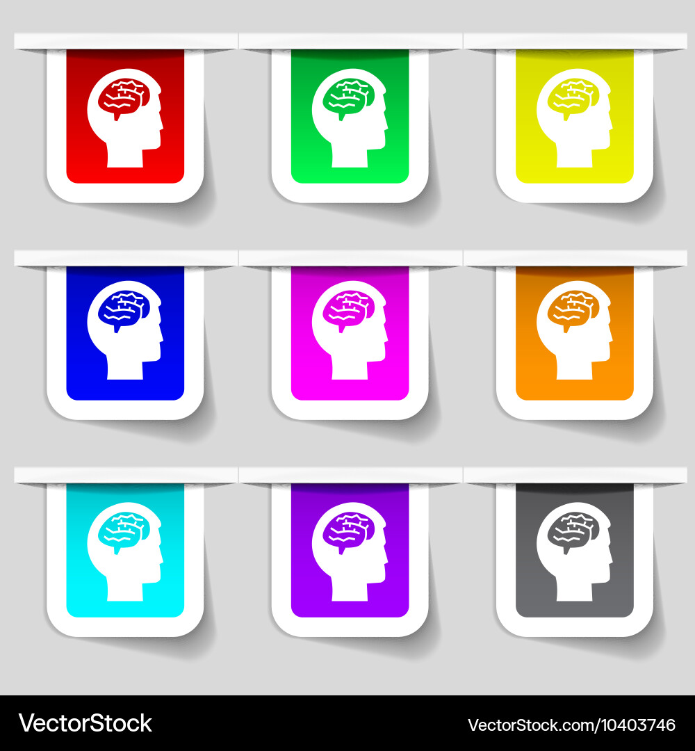 Brain icon sign set of multicolored modern labels Vector Image