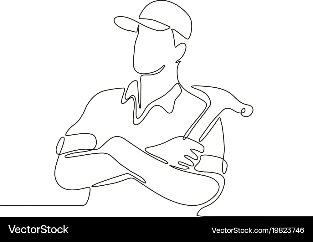 Builder carpenter continuous line Royalty Free Vector Image