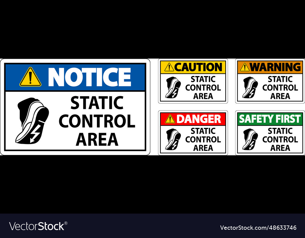 Caution sign static control area Royalty Free Vector Image
