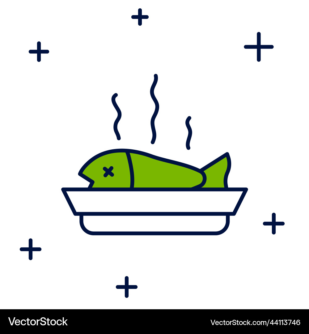 Filled outline served fish on a plate icon Vector Image