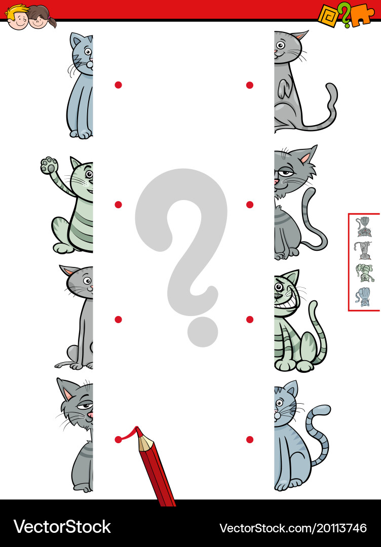 Match halves of cats educational game Royalty Free Vector
