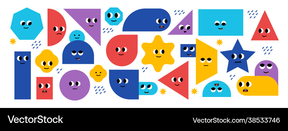 Set bright basic geometric shapes with facial Vector Image