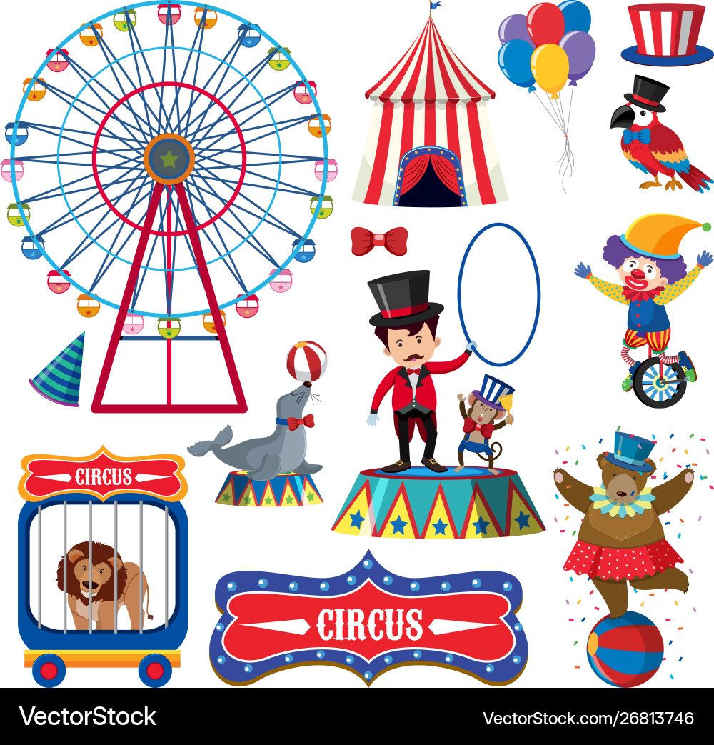 Set isolated objects theme circus Royalty Free Vector Image