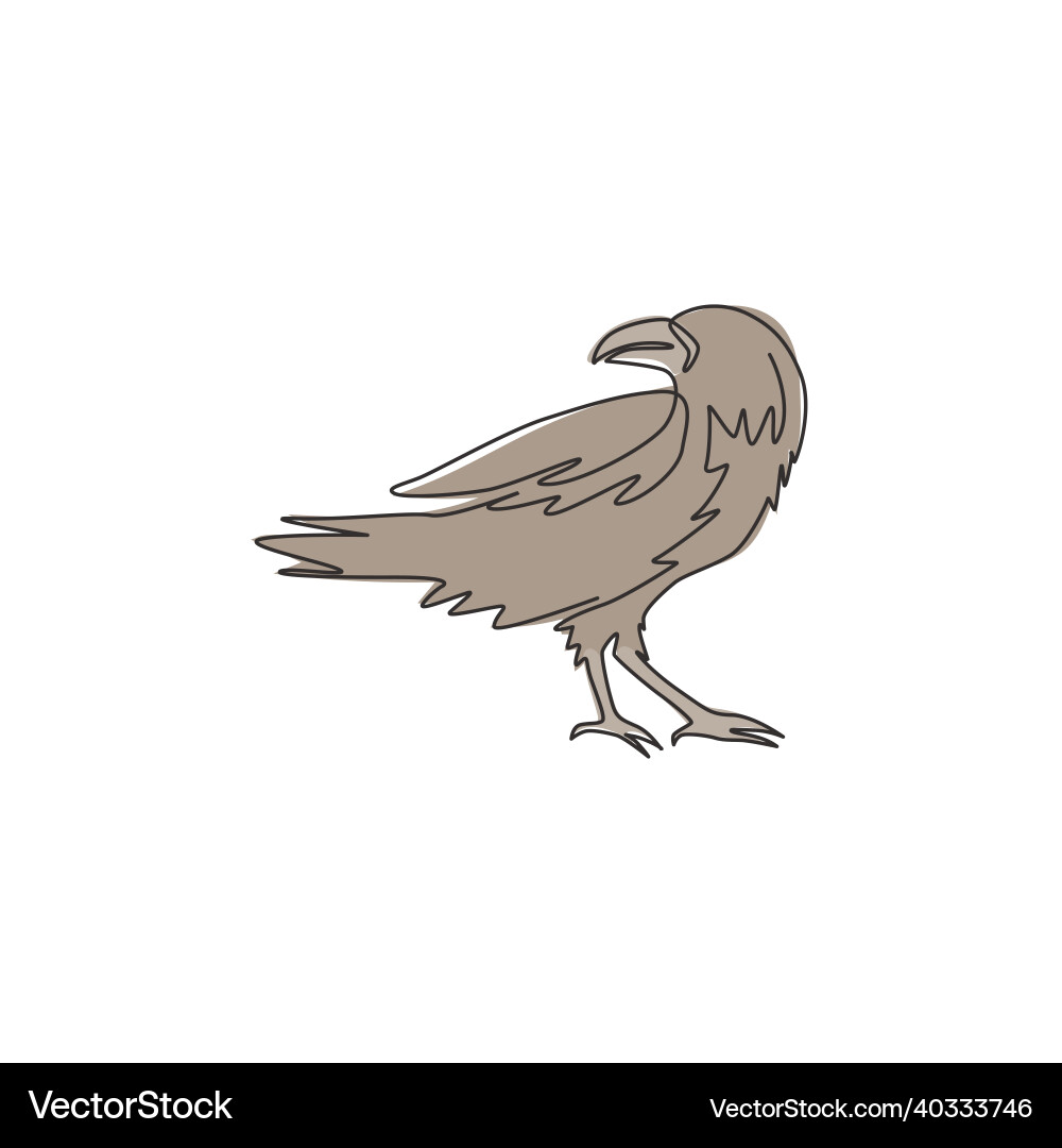 Single continuous line drawing of black raven Vector Image