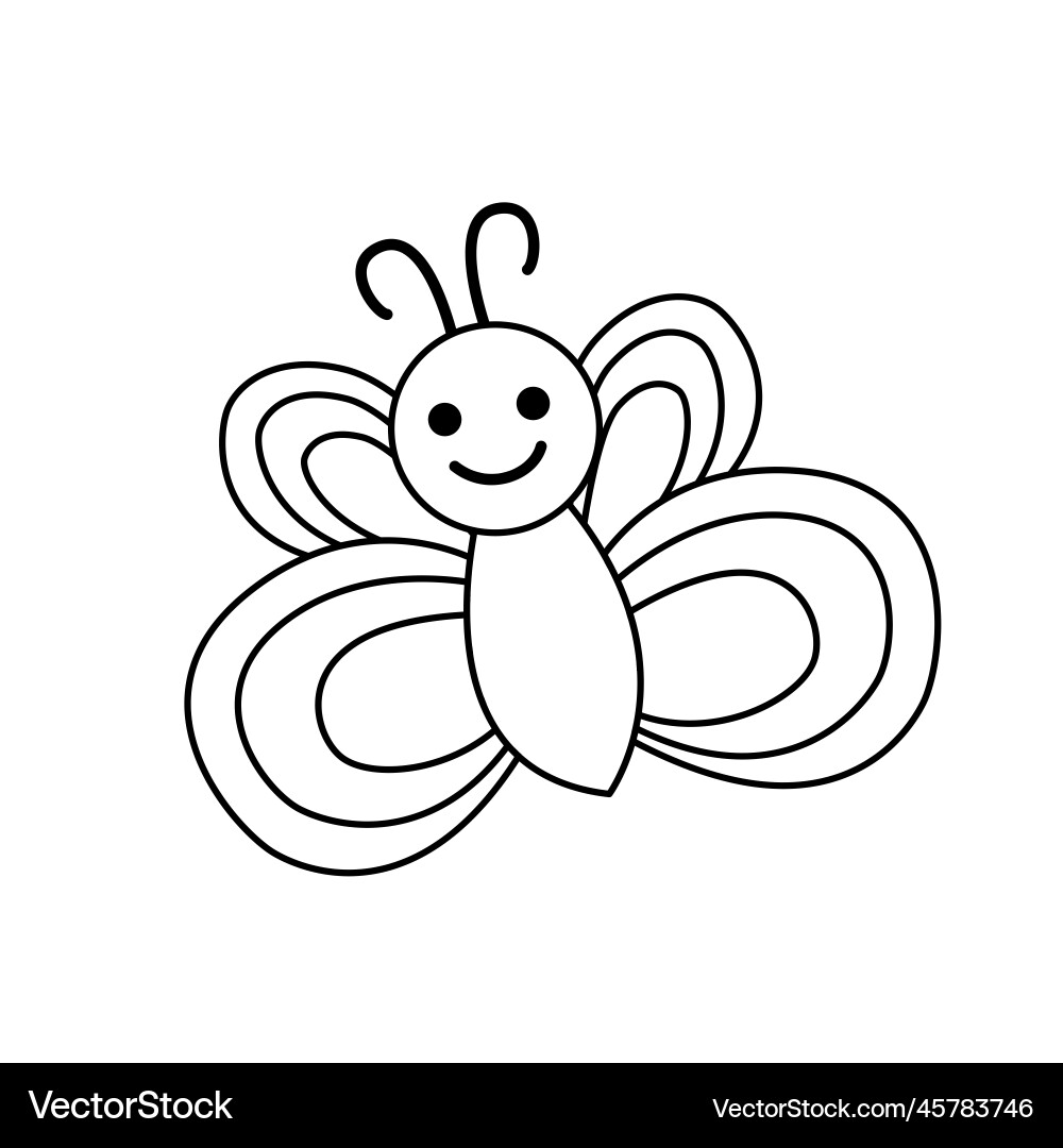 Smiling butterfly coloring page black and white Vector Image
