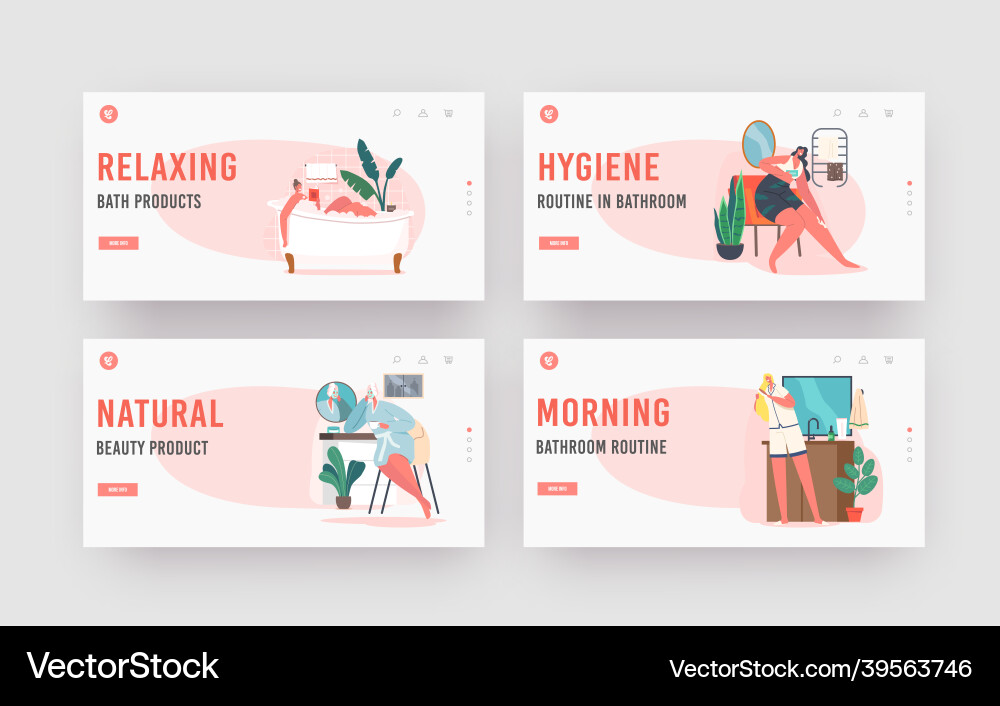Women daily routine landing page template set Vector Image